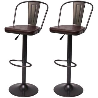 Mendler Mendler - 2x Tabouret de bar HWC-H10a, r&eacute;glable en hauteur, pivotant, design industriel - vintage noir-marron