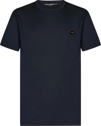 Dolce & Gabbana Homme, Tops, Bleu, Taille: XL T-shirt en coton avec &eacute;tiquette de marque