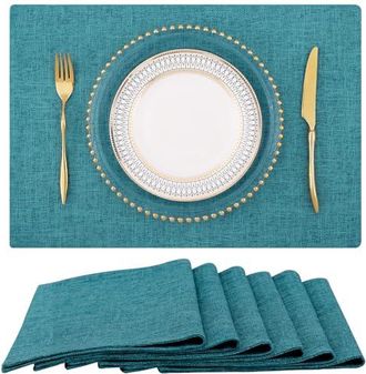 Homing Blaugr&uuml;ne Stoff-Tischsets f&uuml;r Ostern, f&uuml;r Ostern, drinnen und drau&szlig;en, leicht zu reinigen, 33 x 48 cm, 6 St&uuml;ck