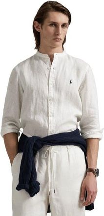 Polo Ralph Lauren Leinen - weißes Mao -Kragenhemd - Weiß
