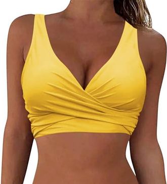 Generic Haut De Maillot De Bain pour Femme Push Up Sexy Hauts De Bikini Bretelles Chic Curvy Col en V Hauts De Maillots R&eacute;glables Soutien Gorge Swimsuit Tops 
