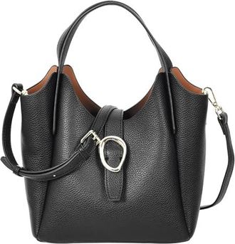 House Of Leather Sac à main en cuir véritable avec poignée sur le dessus pour femme Jasmin, Noir, Small