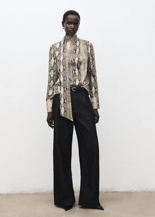 Mango Animal-Print-Bluse mit Fular braun - Damen - XS - MANGO