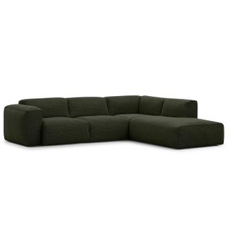 Studio Copenhagen home24 Ecksofa 3-Sitzer mit Recamiere Gr&uuml;n/Graugr&uuml;n Webstoff Saia 295 x 71 x 231cm Ottomane davorstehend rechts Modern