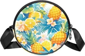 Generic Sac &agrave; bandouli&egrave;re rond rond pour femme, motif ananas tropical, avec fermeture &eacute;clair, bretelles r&eacute;glables, style d&eacute;contract&eacute;