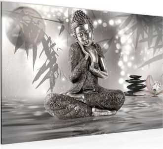Runa Art Bild Buddha Feng Shui Modern Wandbilder Wohnzimmer Schlafzimmer 1 Teilig - Made In Germany - Meditation Schwarz Weiss Flur 503415b