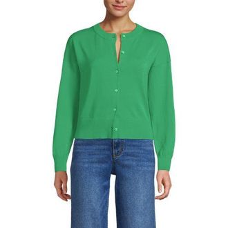 Lands End Kurzer Feinstrick-Cardigan aus Baumwolle, Damen, Gr&ouml;&szlig;e:32-34 regular, Gr&uuml;n, Baumwolle, by Lands End