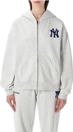 Sporty & Rich Femme, Sweatshirts et sweats &agrave; capuche, Gris, Taille: 40 FR Heritage Yankees Serif Zip Sweat &agrave; capuche