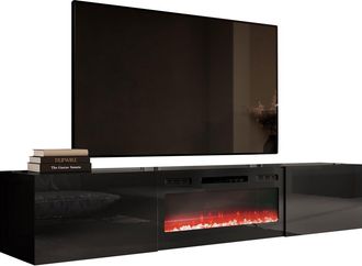 Mirjan24 TV Schrank mit Elektrischem Kamin Slide 200 Fernsehschrank TV Lowboard Griffloses &Ouml;ffnen H&auml;ngeschrank Elektrischer Kamin, Heizung Realistische LED-Fla