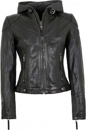 Mauritius Lederjacke Cacey LEGV Gipsy - Damen Lederjacke Bikerjacke Lammnappa Kapuze schwarz