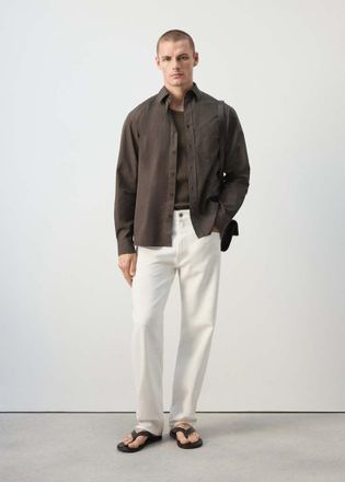 Mango Chemise relaxed fit 100 % coton chocolat - Homme - XXL - MANGO MAN