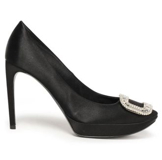 Roger Vivier Black Crystal-Embellished Satin Platform Pumps Size 39.5