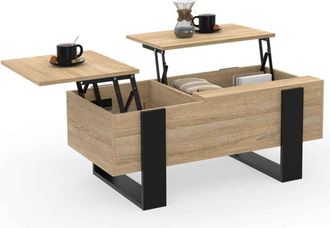 IDMarket Idmarket - Table basse 2 plateaux relevables phoenix bois noir et façon hêtre