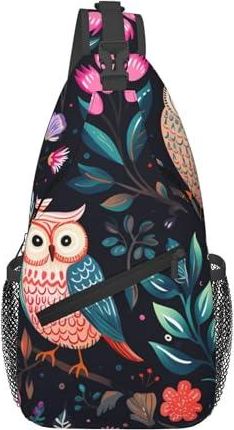 Generic Sacoche Homme Bandouliere Hibou Oiseau Fleur Mignon L&eacute;ger Sacs &agrave; Bandouli&egrave;re Casual Sac Poitrine pour &eacute;cole Camping Voyage