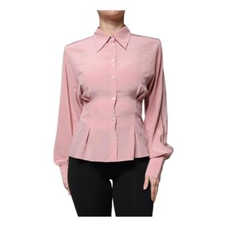 Dolce & Gabbana Seidenbluse mit Kragen und Logodetails - - Blouses & Shirts - Damen - Rosa - S