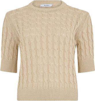 Max Mara Femme, Pulls, Beige, Taille: 42 FR Pull en Lin &agrave; Manches Courtes