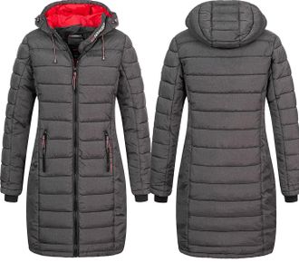 Geographical Norway Damen Winter Jacke Stepp Mantel Parka Lange Steppjacke Winterparka, Farbe:Anthrazit, Gr&ouml;&szlig;e:XXL 44