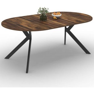 IDMarket Idmarket - Table &agrave; manger extensible ronde alix 4-10 personnes pied araign&eacute;e noir et plateau bois fonc&eacute; hawkins 110-200 cm