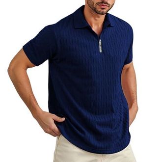 Generic Polo pour homme, coupe ajust&eacute;e, avec fermeture &eacute;clair et d&eacute;tails en maille, respirant, extensible, d&eacute;contract&eacute;, &agrave; manches courtes, pour le quotidien a