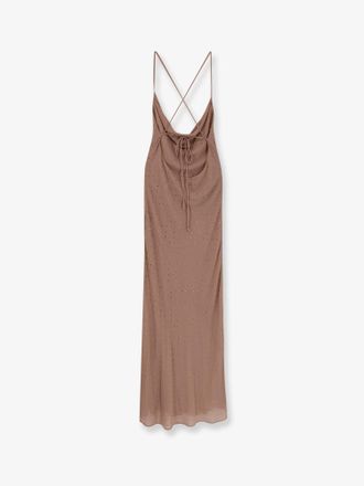 Pinko Womens Farro Long Dress With Rhinestones Pink Polyester
