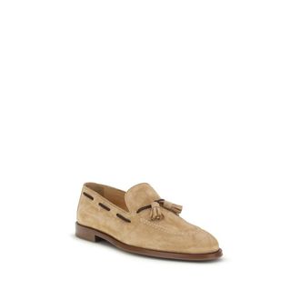 Brunello Cucinelli Mens Brown Calf Leather Bos Taurus Slip-On Loafers
