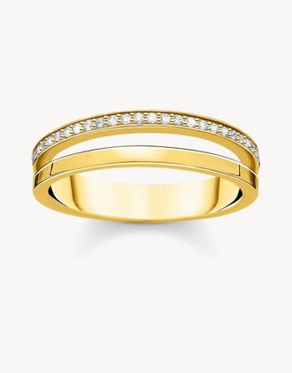 Thomas Sabo Bague double en argent sterling 925 et plaqu&eacute; or 18 carats &agrave; pierres blanches - Dor&eacute;