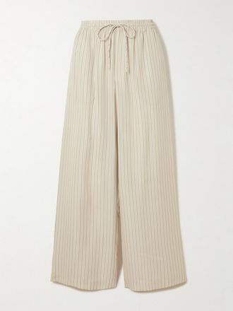 Róhe Pantalon Large En Soie À Rayures - Crème