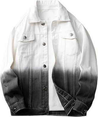 Generic Veste en jean homme &agrave; d&eacute;grad&eacute; de couleurs, style streetwear hip-hop, manteau cowboy en denim &agrave; manches longues, grande taille, l&eacute;g&egrave;re, veste de printe