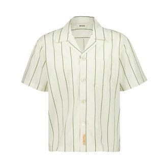 Bode Celery Stripe Kurzarm-Baumwollhemd - - Shirts - Herren - Wei&szlig; - L