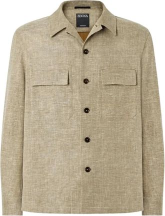 Ermenegildo Zegna Homme, Chemises, Beige, Taille: XL Crossover Chemise en m&eacute;lange de lin, laine et soie