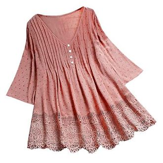 Generic Chemise en gaze paysanne boh&egrave;me pour femme - Style boh&egrave;me - Dentelle florale - Brod&eacute;e - Tunique hippie &agrave; volants pour personnes &acirc;g&eacute;es - Manches 3/4 - 