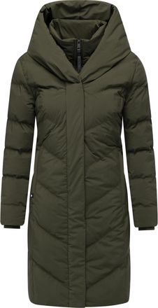 Ragwear Damen Langer Wintermantel warmer Steppmantel mit hohem Kragen und Kapuze Natalka Soft YOUMODO Dark Olive Gr. S