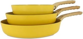 Menastyl Cuisson Set de 3 poêles Colorama safran - Poêle 20/24 et 28 cm - En aluminium - Revêtement antiadhésif en céramique - Tous feux dont induction
