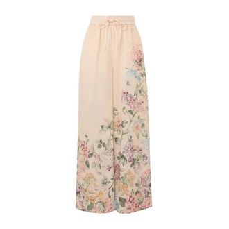 Zimmermann Gebl&uuml;mte Leinenhose mit hohem Bund und weitem Bein - - Trousers - Damen - Beige - XS