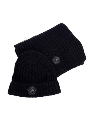 Fusalp x Zenith Black Ribbed Wool Beanie and Scarf Set