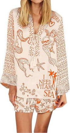 Generic Ensemble de 2 pi&egrave;ces pour femme - Cache-maillot de plage - Ensemble court - Tenue de vacances - Ensemble graphique &agrave; manches longues - Ensemble assort