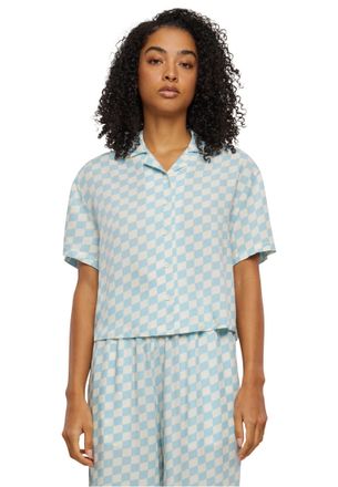 Urban Classics Damen Hemdbluse Ladies Viscose Resort Shirt, Kurzarm Bluse f&uuml;r Frauen, Loose Fit, Oceanbluecheck, 3XL