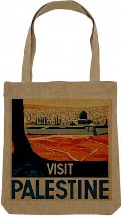 Fabulous Sac Shopping Tote Bag Aspect Lin - Visit Palestine Affiche Poster Vintage Voyage Art Deco 30s - Sac de Courses Toile Epaisse 360g Beige Naturel Cabas 
