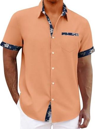 Generic Chemise hawa&iuml;enne &agrave; manches courtes pour homme - Coupe normale - Chemise d&eacute;t&eacute; boutonn&eacute;e - Chemise d&eacute;t&eacute; avec imprim&eacute; - Col &agrave; revers - T-shirt d&eacute;t&eacute; &agrave; ma