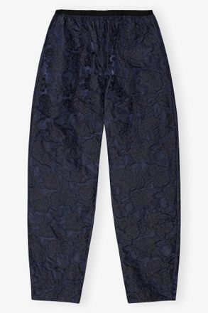 Ganni Marineblaue botanische Jacquard Hose mit elastischem Bund - Größe 36 Peacoat