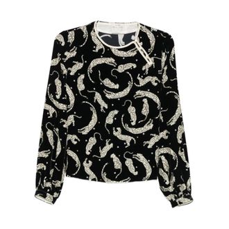 Forte_Forte Bedruckte Samtbluse - - Blouses & Shirts - Damen - Schwarzk - XS