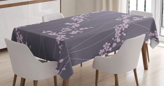 Abakuhaus Blumen Tischdecke, japanischer Sakura, Schmutzabweisent mit Modernster Druck Technologie Waschbar Klare Farben, 140 x 200 cm, Hellrosa Taupe