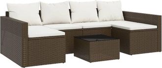 vidaXL Vidaxl - Salon de jardin 2 pcs - Canap&eacute; en U marron en r&eacute;sine tress&eacute;e - Coussins en mousse 55x55cm - Table basse en verre tremp&eacute; 50x50cm