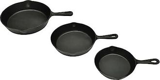 vidaXL Lot de 3 po&ecirc;les en fonte rond et lisse Big BBQ 17, 21, 27cm de diam&egrave;tre