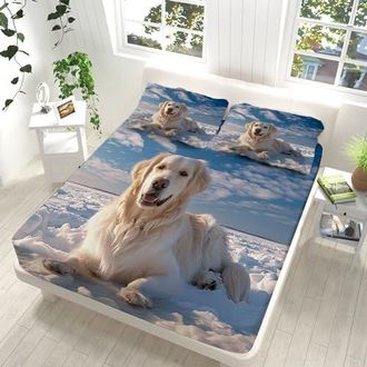 Generic Chien à Imprimé Animalier Golden Retriever Drap Housse 140x190 Drap Housse Bonnet 30cm, Microfibre Housse de lit pour Housse Sommier, Linge de lit et 