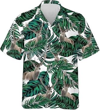 Keephen kewing Chasse au Cerf Impression 3D Chemise &agrave; Boutons pour Femmes Hommes Nouveaut&eacute; Chemises Hawaiiennes Manches Courtes Plage Chemise Aloha