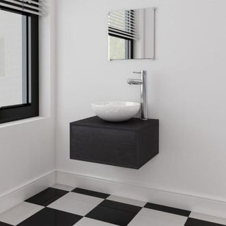 vidaXL Vidaxl - Meubles de salle de bains trois pi&egrave;ces Noir