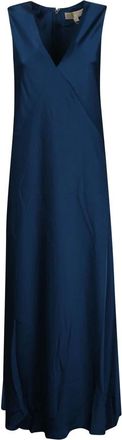 Michael Kors Femme, Robes, Bleu, Taille: 40 FR Satin V Neck Midi Dress