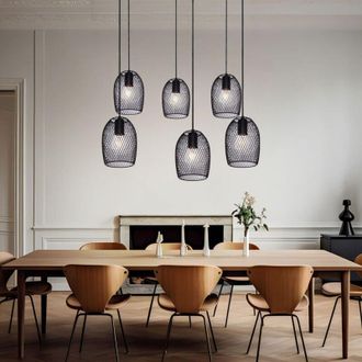 Globo Lighting Pendelleuchte 6 flammig Esstischleuchte Retro H&auml;ngelampe Wohnzimmer Industriell, Metall schwarz, 6x E27 Fassungen, DxH 75x150 cm