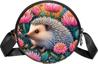 Generic Sac &agrave; bandouli&egrave;re circulaire pour femme, motif h&eacute;risson, petit sac &agrave; dos &agrave; bandouli&egrave;re avec fermeture &eacute;clair, bretelles r&eacute;glables, sac &agrave; main rond d&eacute;c